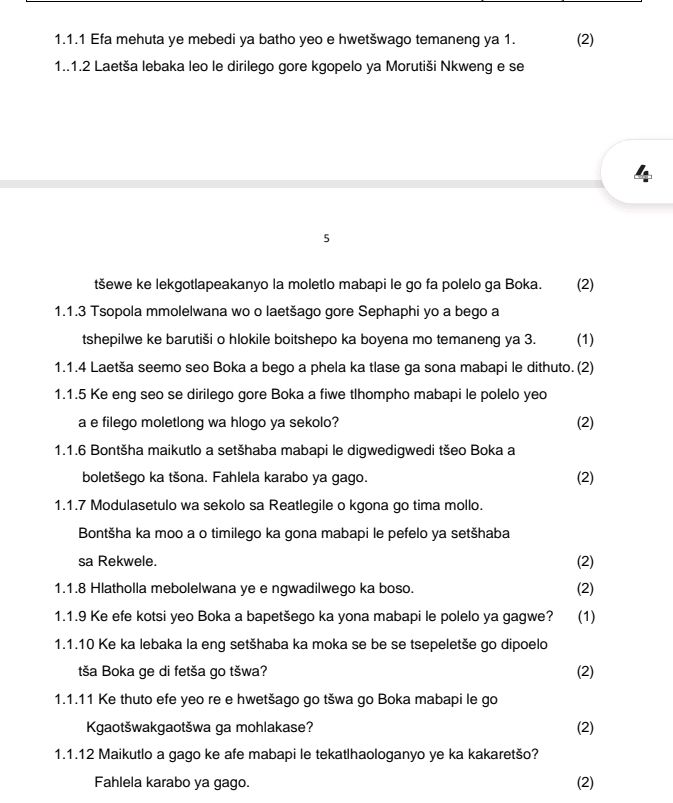 1.1.1 Efa mehuta ye mebedi ya batho yeo e | StudyX