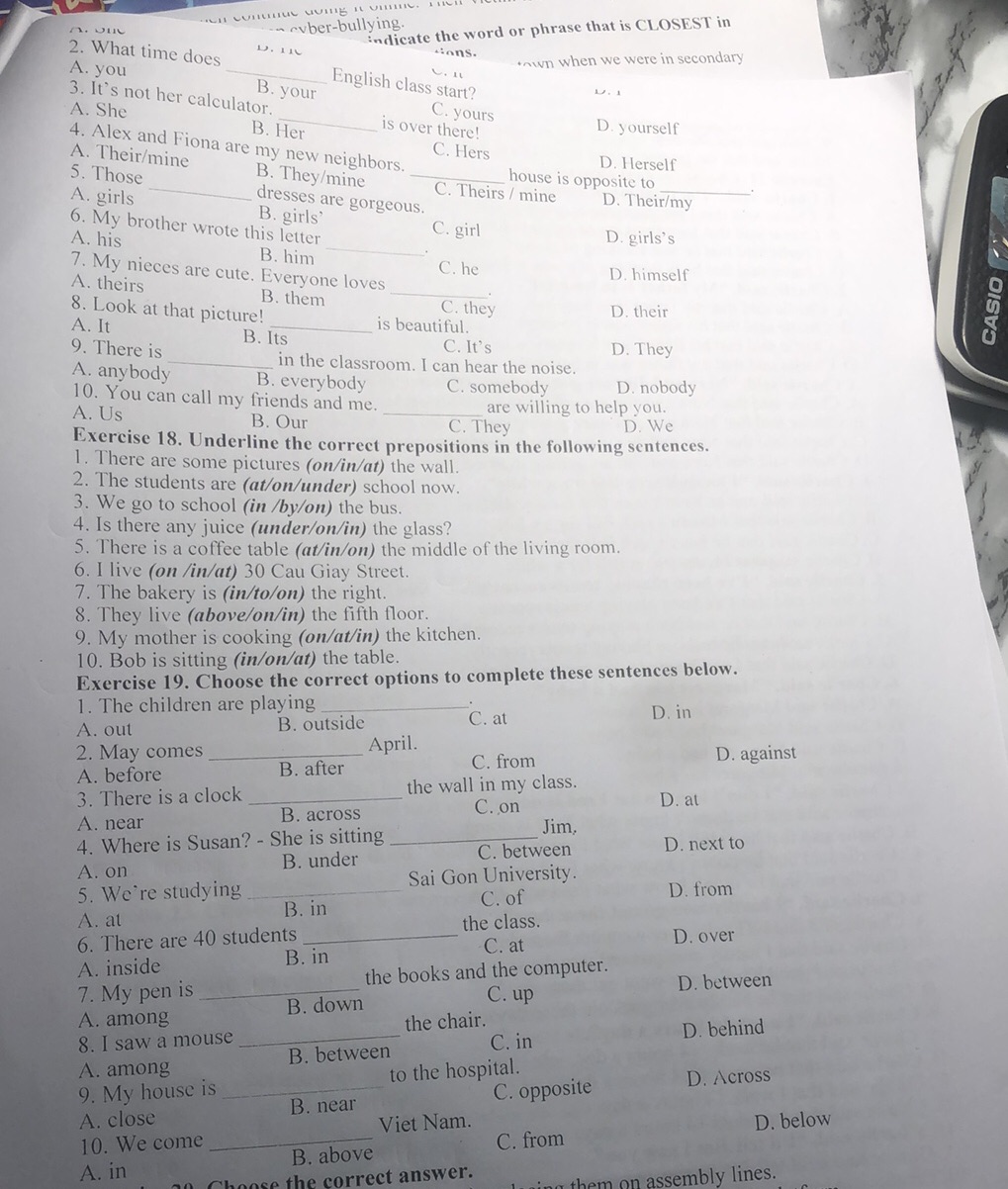 Exercise 18. Underline the correct | StudyX