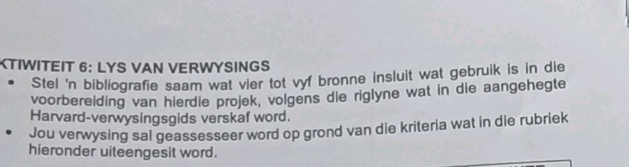 KTIWITEIT 6: LYS VAN VERWYSINGS Stel 'n | StudyX