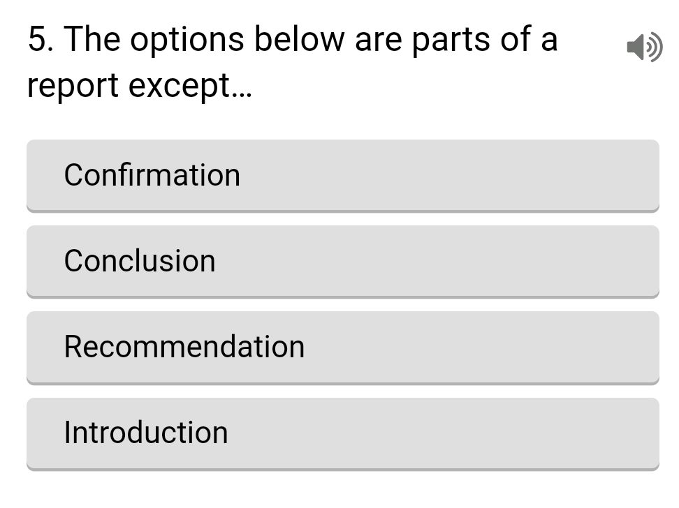5. The options below are parts of a report | StudyX