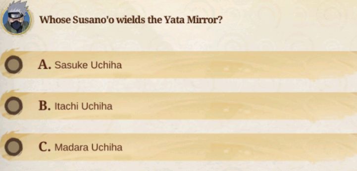 Whose Susano'o wields the Yata Mirror? A. | StudyX
