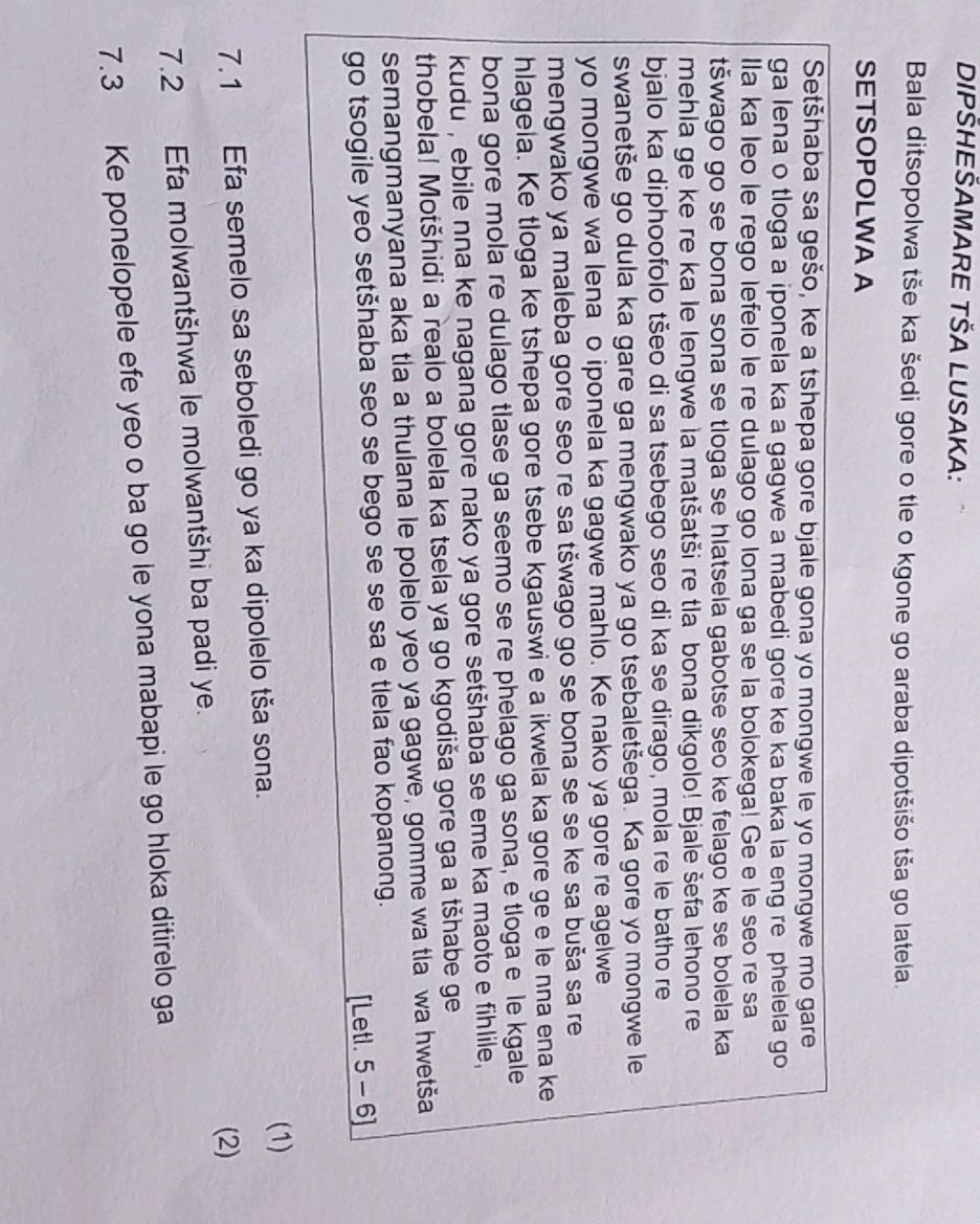 7.1 Efa semelo sa seboledi go ya ka dipolelo | StudyX