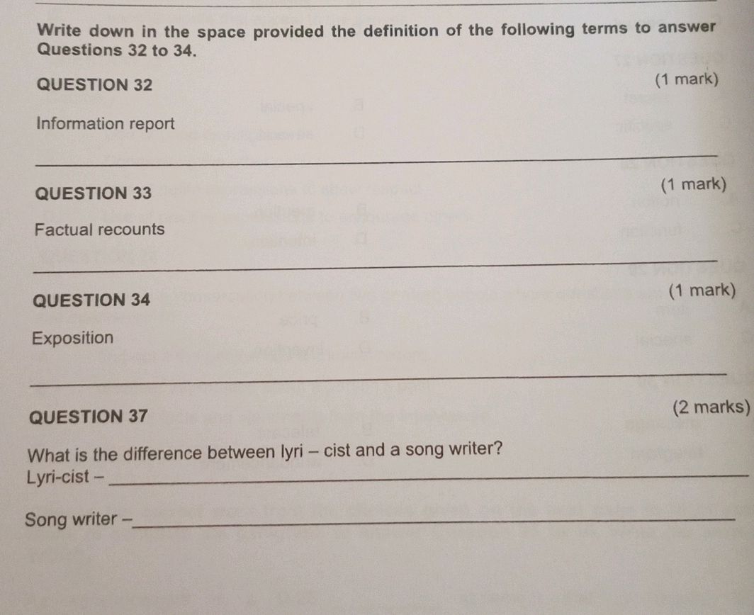 Write down in the space provided the | StudyX