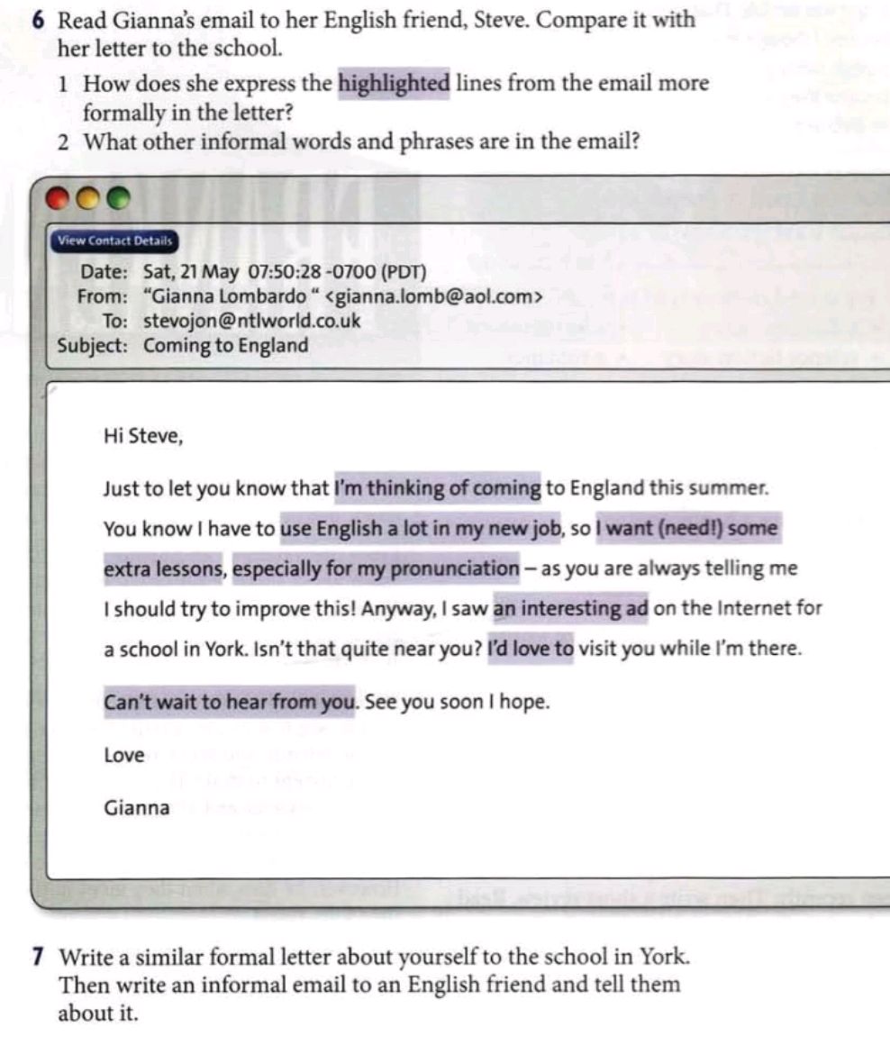 6 Read Gianna's email to her English friend, | StudyX