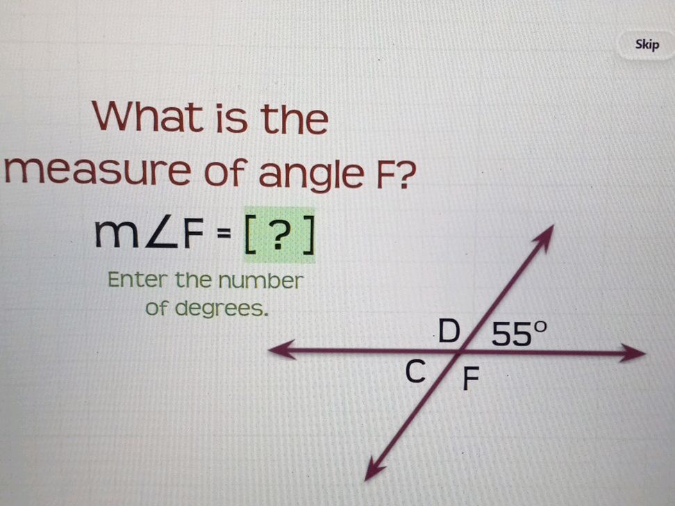 What is the measure of angle F? $m F = | StudyX