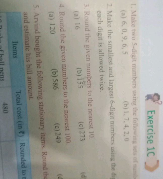 1. Make two 5-digit numbers using the | StudyX