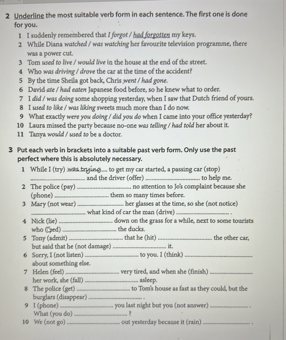 2 Underline the most suitable verb form in | StudyX