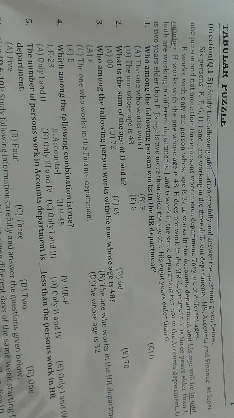 TABULAR PUZZLE Direction(Q.1-5): Study the | StudyX