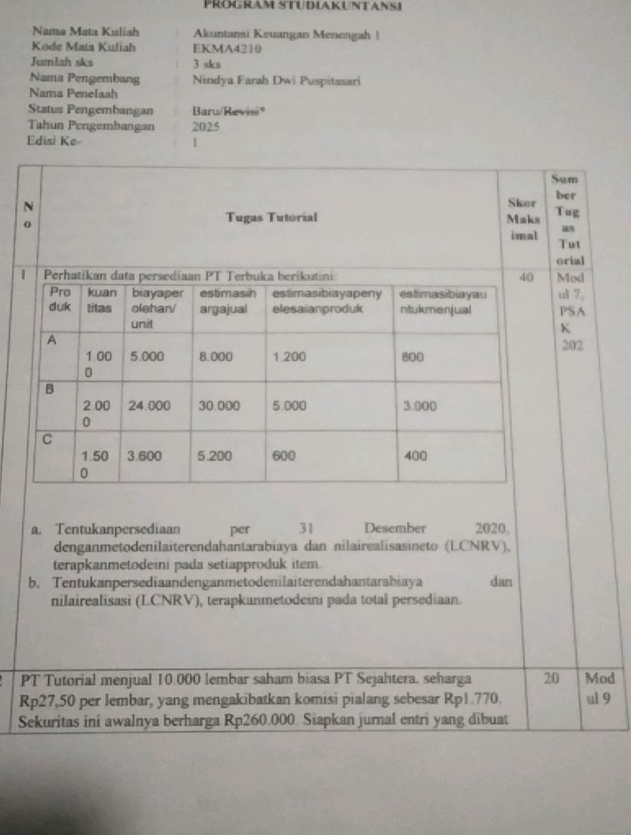 1. Perhatikan data persediaan PT Terbuka | StudyX
