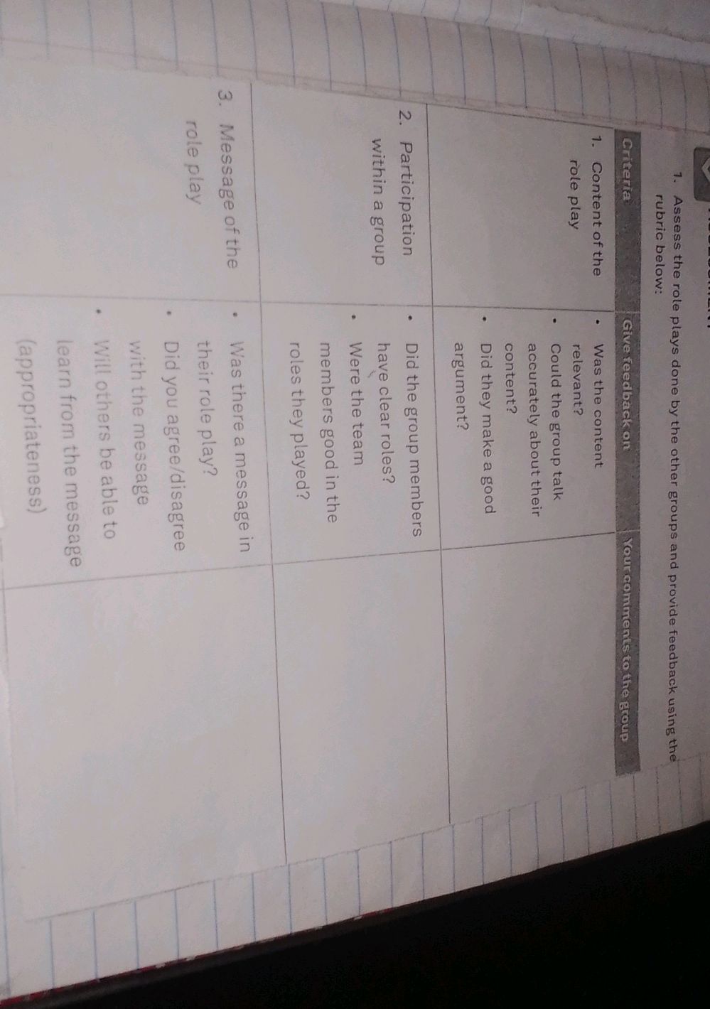 1. Assess the role plays done by the other | StudyX