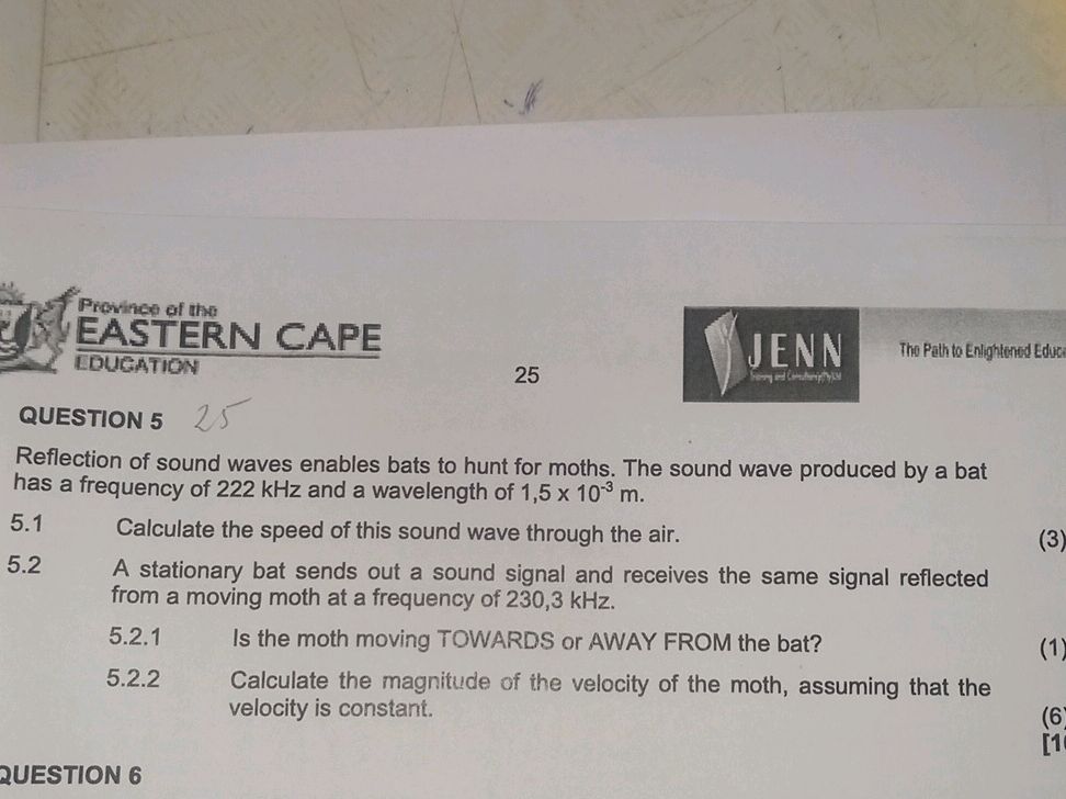 QUESTION 5 25 Reflection of sound waves | StudyX