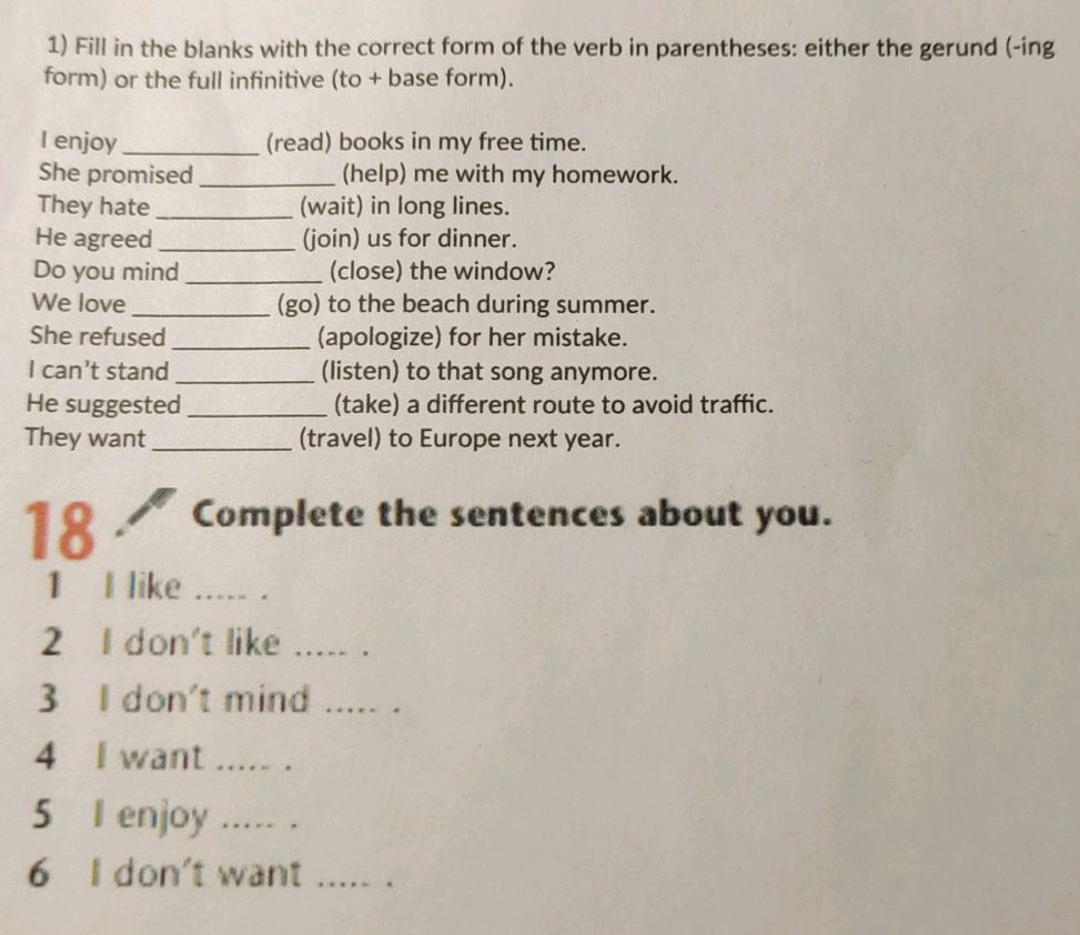 1) Fill in the blanks with the correct form | StudyX