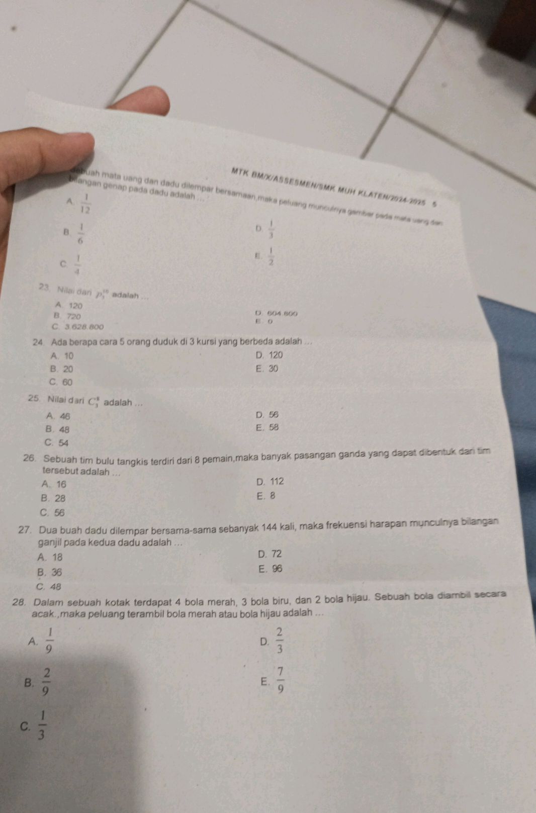 Sebuah mata uang dan dadu dilempar bersamaan | StudyX