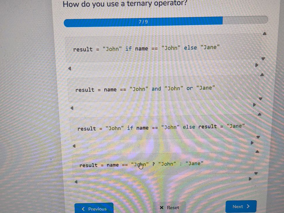How do you use a ternary operator? result = | StudyX