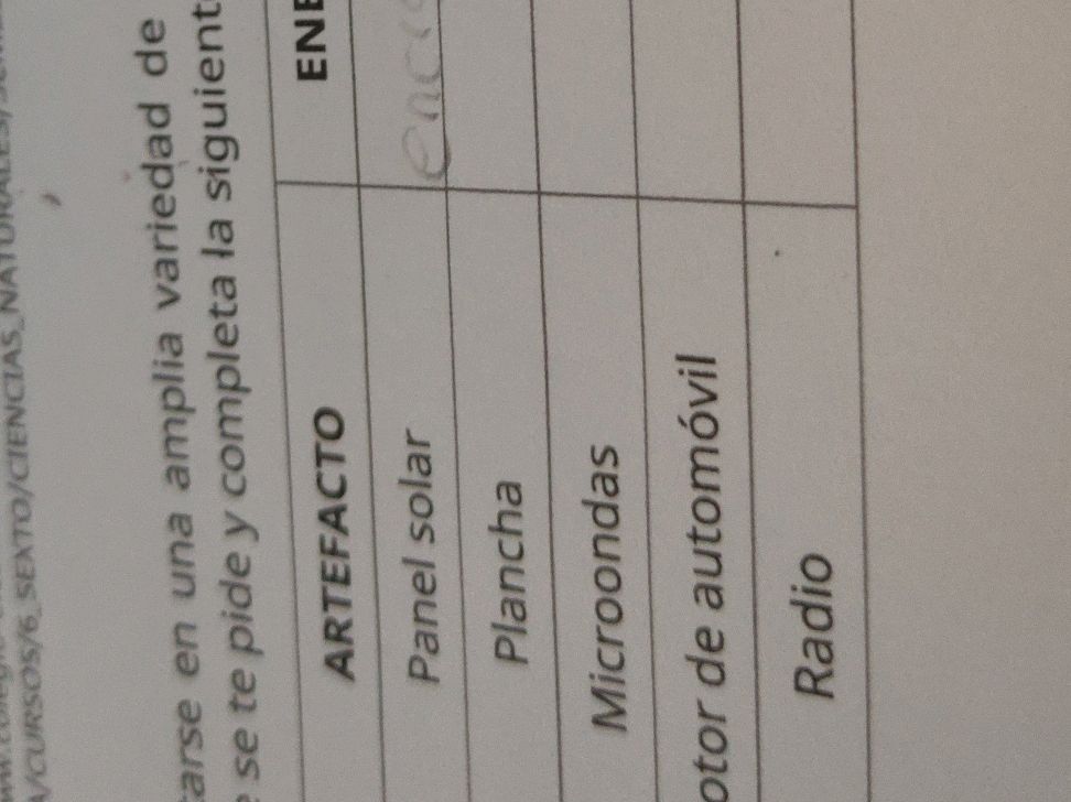 ARTEFACTO | ENE ---|--- Panel solar | Enc... | StudyX