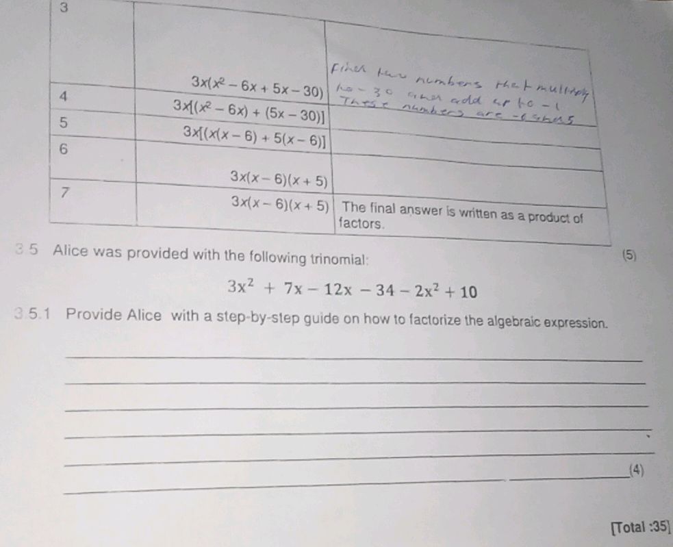 3. 4. $3x(x^2 - 6x + 5x - 30)$ Finer two | StudyX