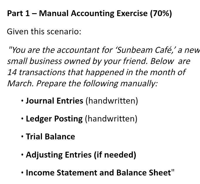 Part 1 - Manual Accounting Exercise (70%) | StudyX