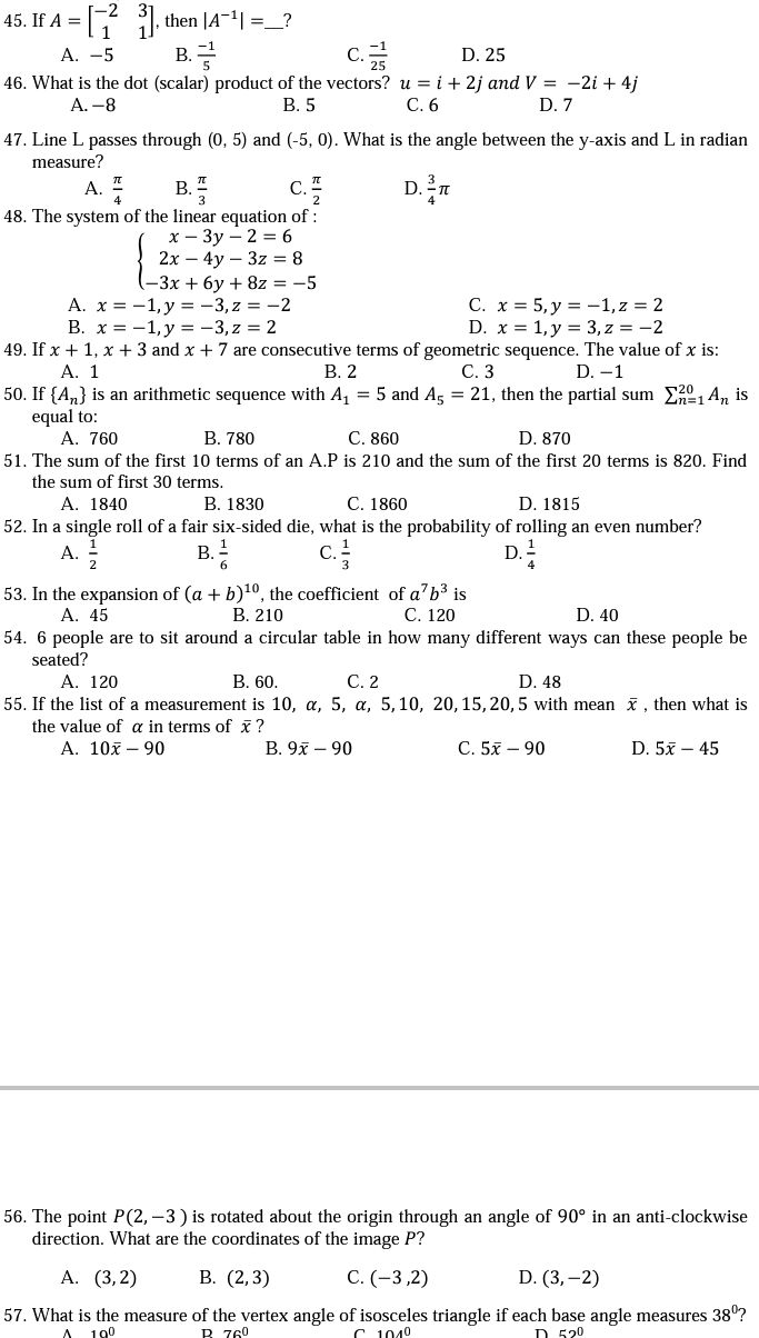 45. If $A=\left[\begin{array}{cc}-2 & 3 \\ | StudyX