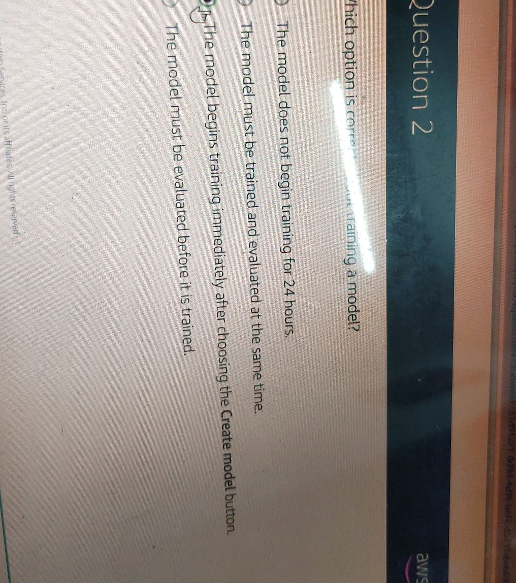 Question 2 Which option is correct training | StudyX