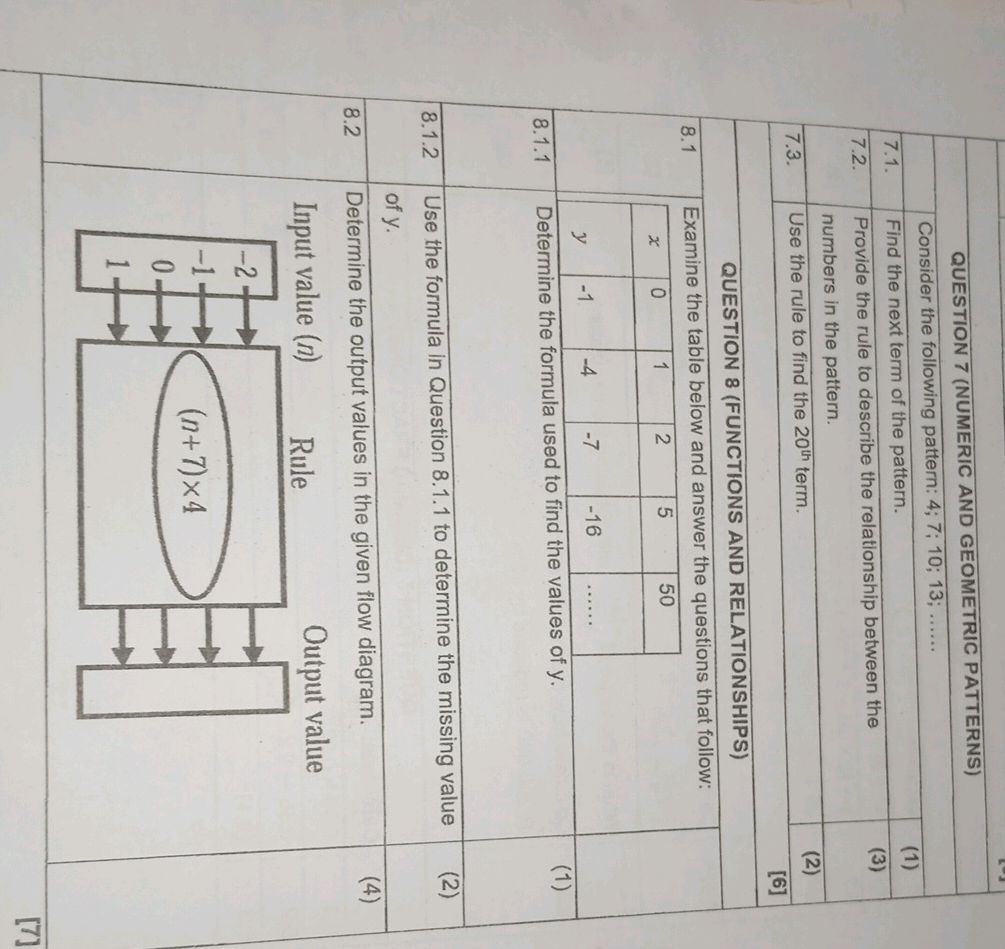 QUESTION 7 (NUMERIC AND GEOMETRIC PATTERNS) | StudyX