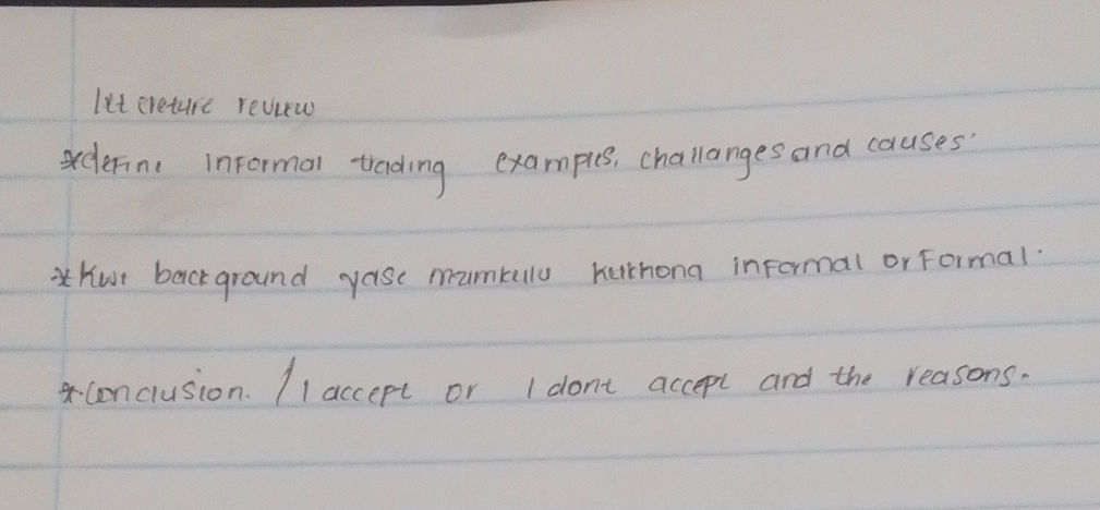 Define informal trading examples, challenges | StudyX