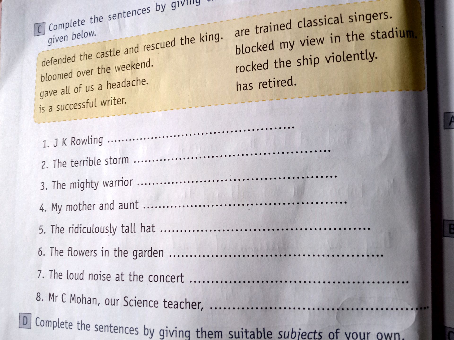 Complete the sentences by giving them | StudyX