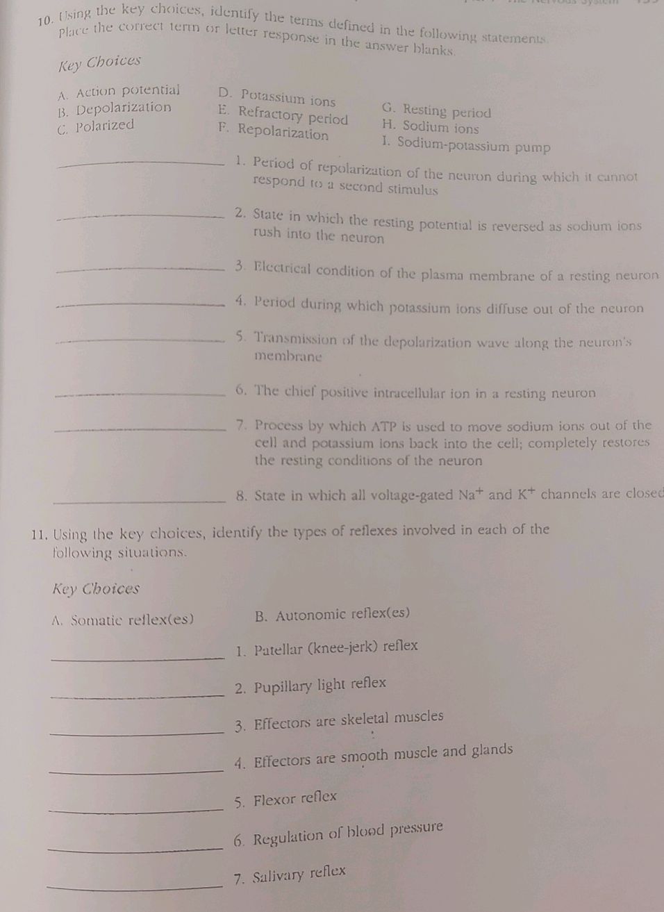 10. Using the key choices, identify the | StudyX