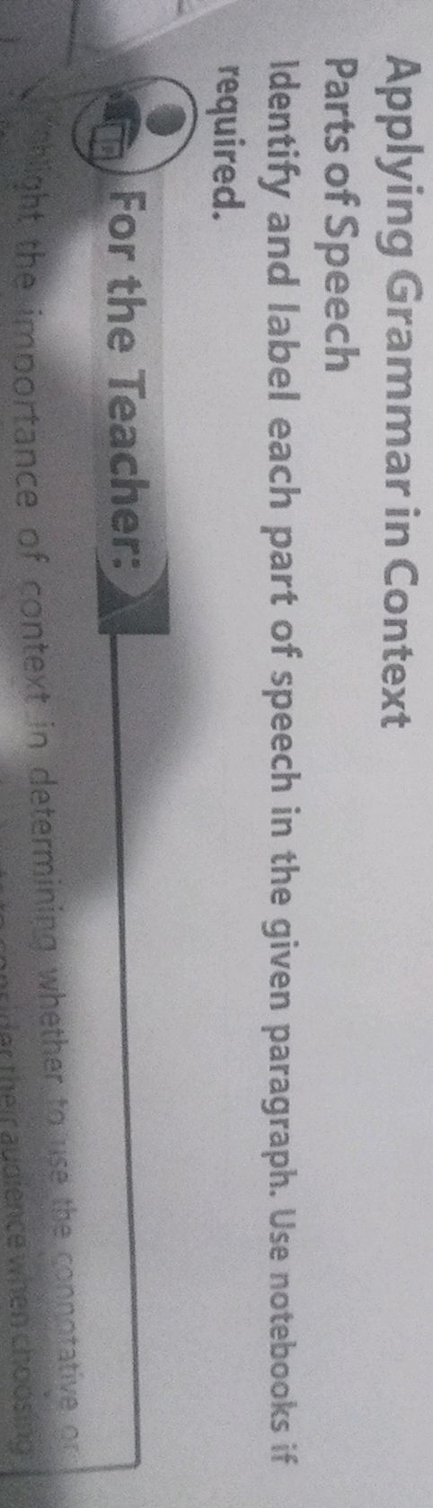 Applying Grammar in Context Parts of Speech | StudyX