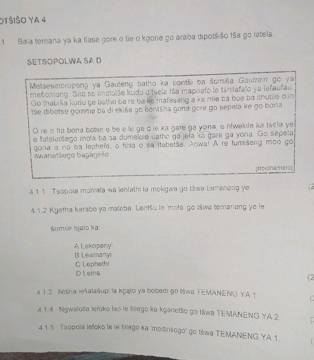 4.1.1 Tsopola mohlala wa lehlathi la mokgwa | StudyX
