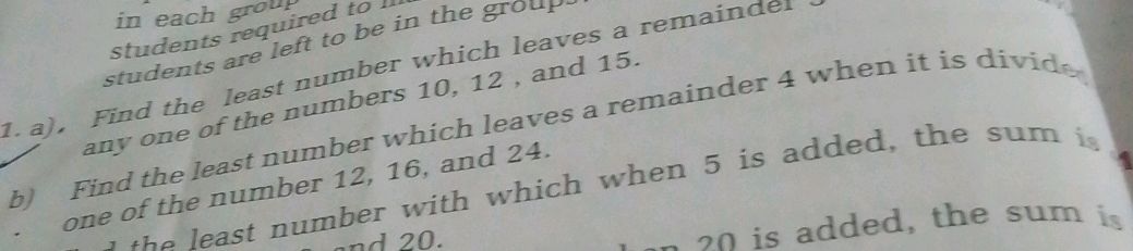 1. a). Find the least number which leaves a | StudyX
