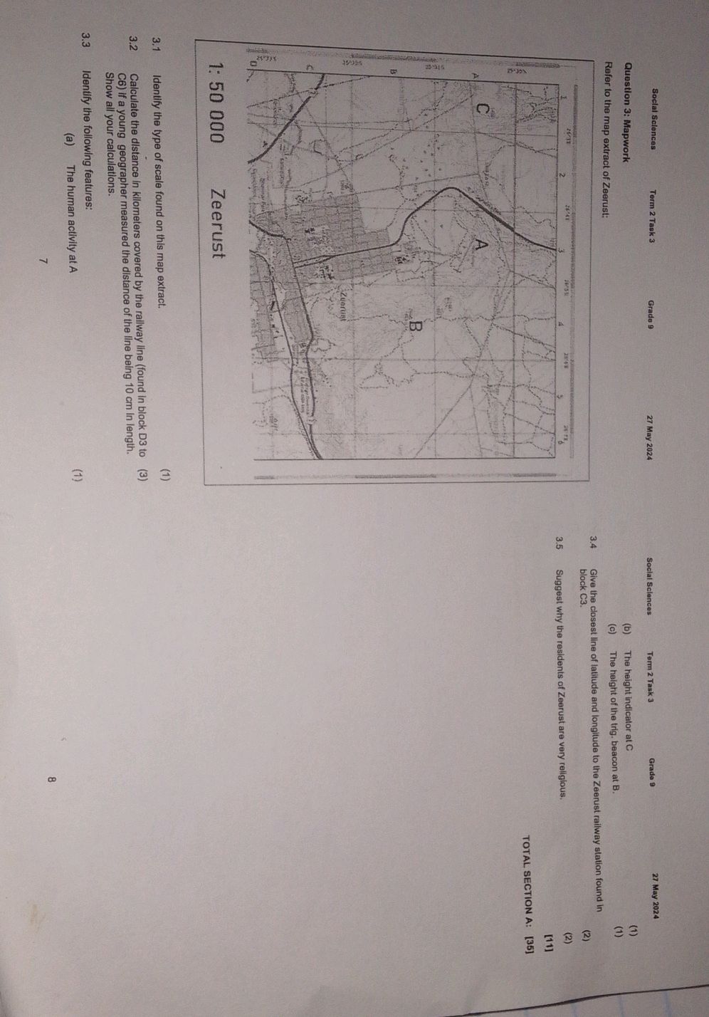 Question 3: Mapwork Refer to the map extract | StudyX