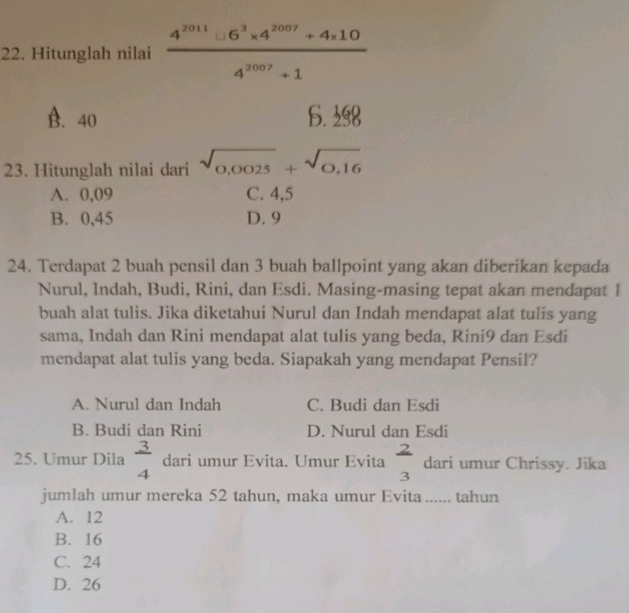 22. Hitunglah nilai {4^{2011} + 6^3 | StudyX