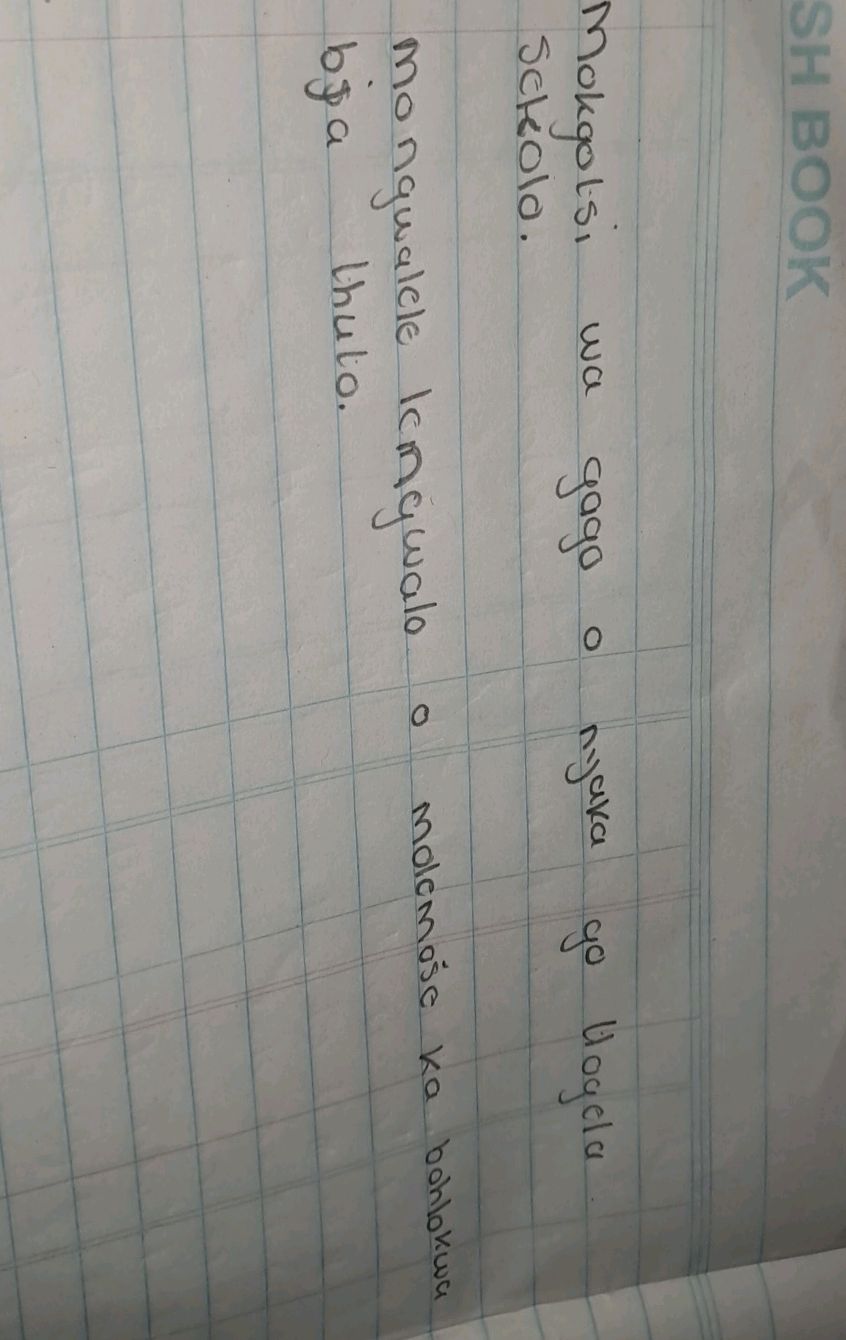Mokgolsi wa gago nyaka go llogela Sekolo. | StudyX