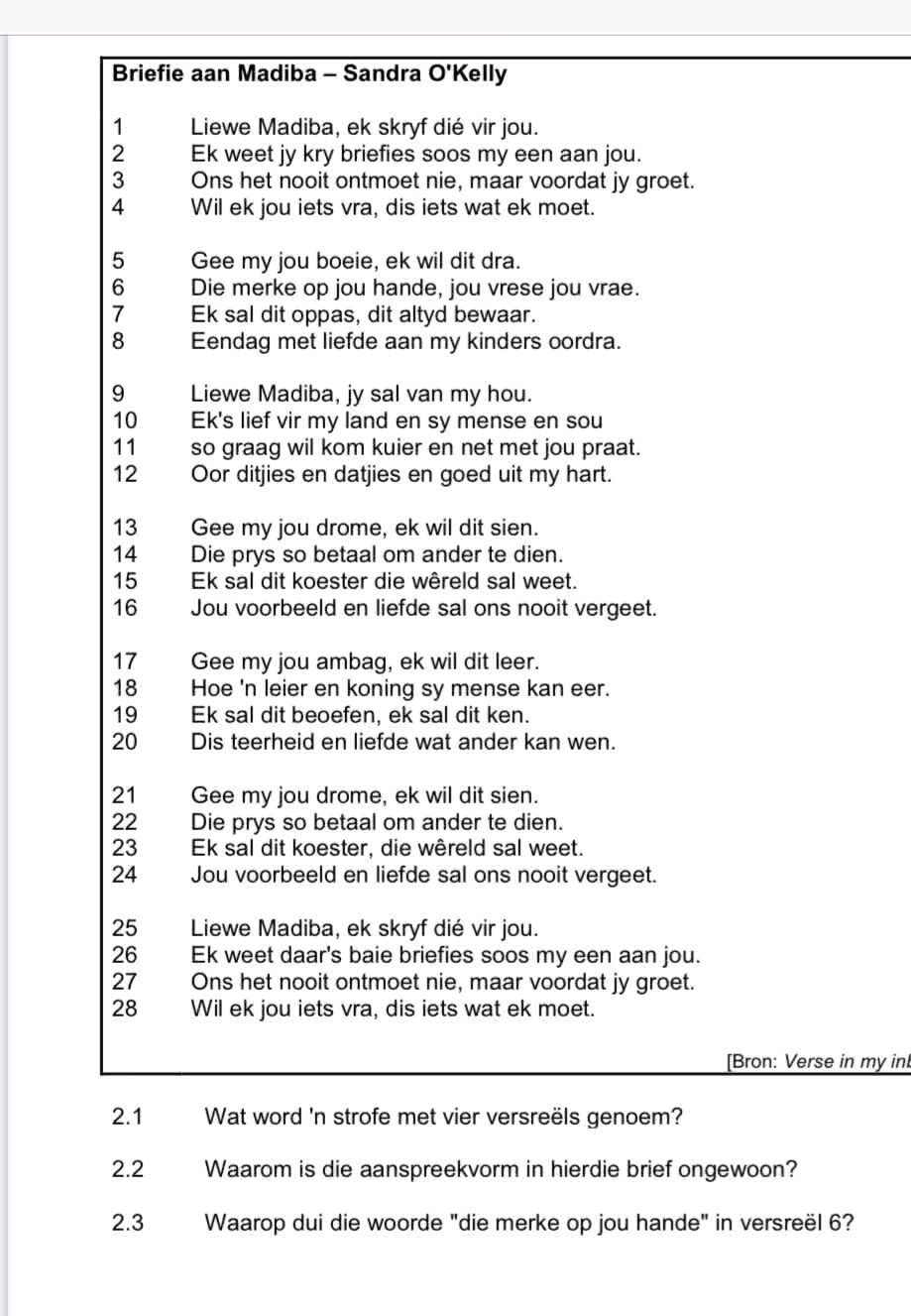 2.1 Wat word 'n strofe met vier versreëls | StudyX