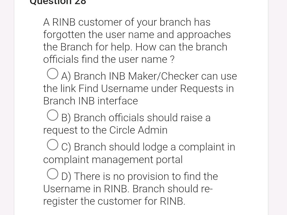 Question 28 A RINB customer of your branch | StudyX