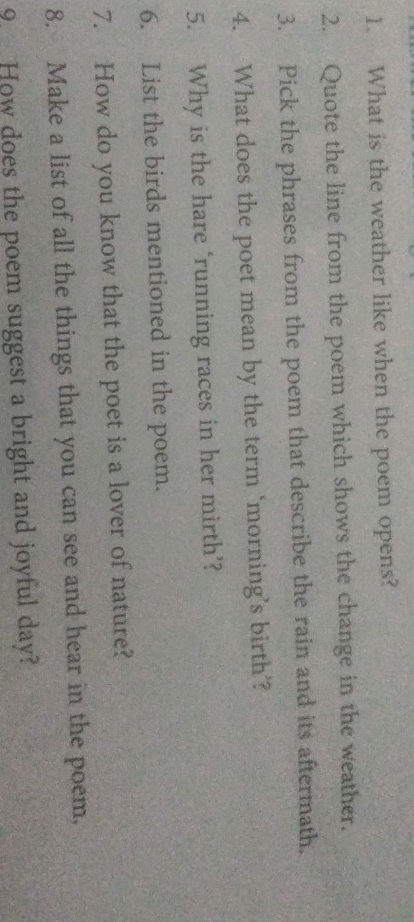 1. What is the weather like when the poem | StudyX