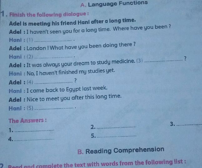 1. Finish the following dialogue: Adel is | StudyX