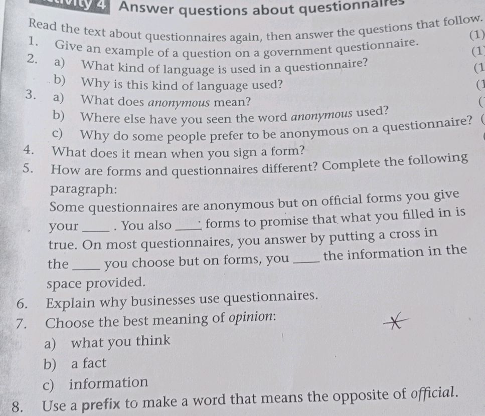 1. Give an example of a question on a | StudyX