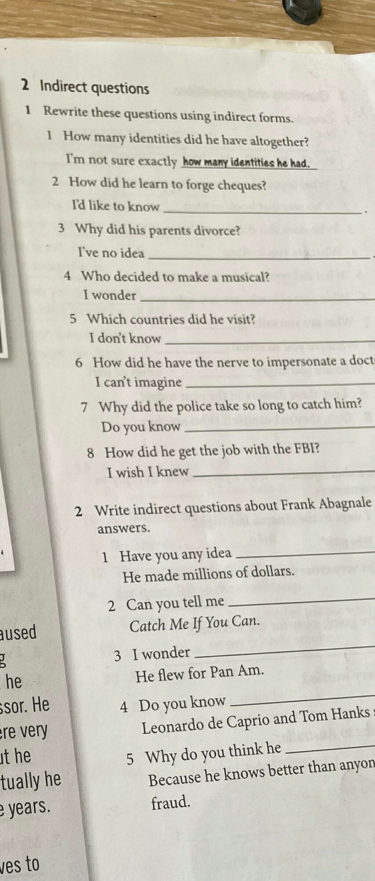 1 Rewrite these questions using indirect | StudyX