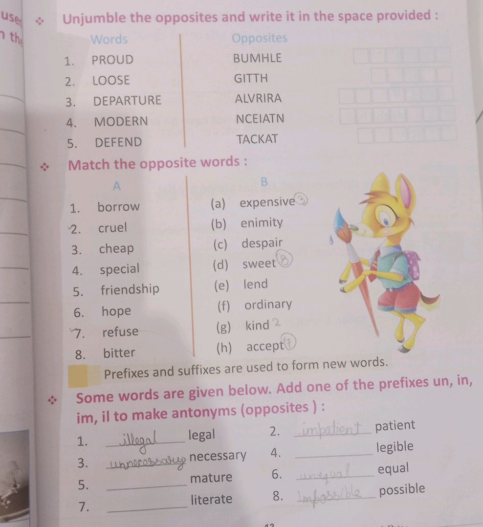 Unjumble the opposites and write it in the | StudyX