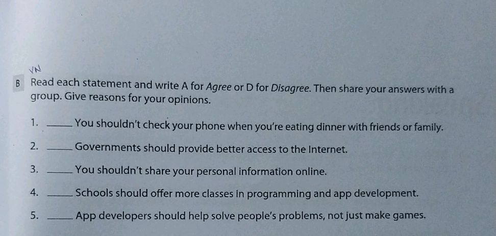 Read each statement and write A for Agree or | StudyX