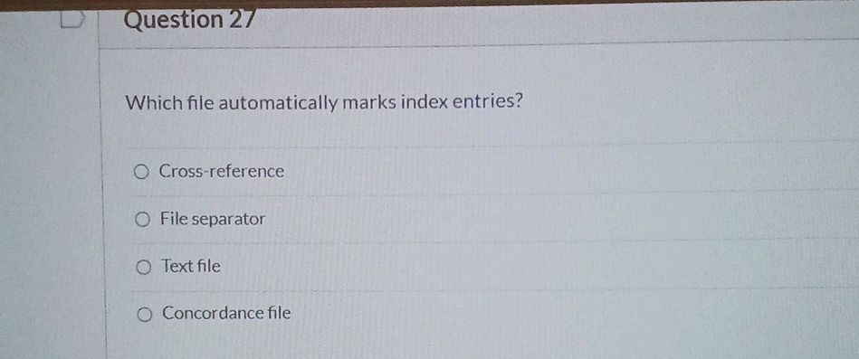 Which file automatically marks index | StudyX