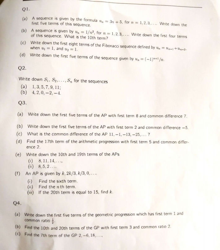 Q1. (a) A sequence is given by the formula | StudyX