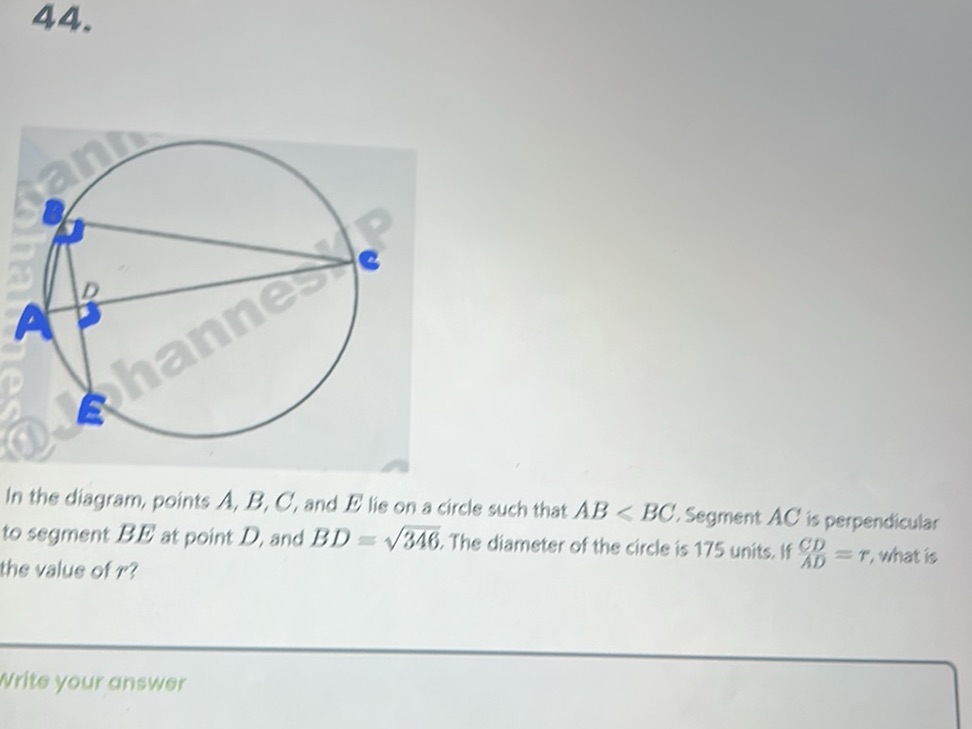 In the diagram, points $A, B, C$, and $E$ | StudyX