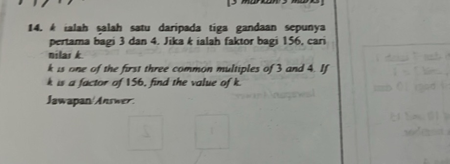 14. k ialah salah satu daripada tiga gandaan | StudyX