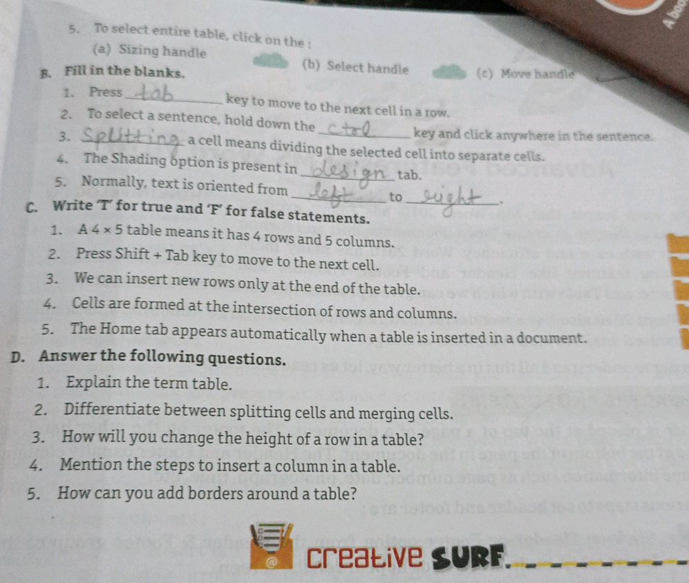 5. To select entire table, click on the: (a) | StudyX