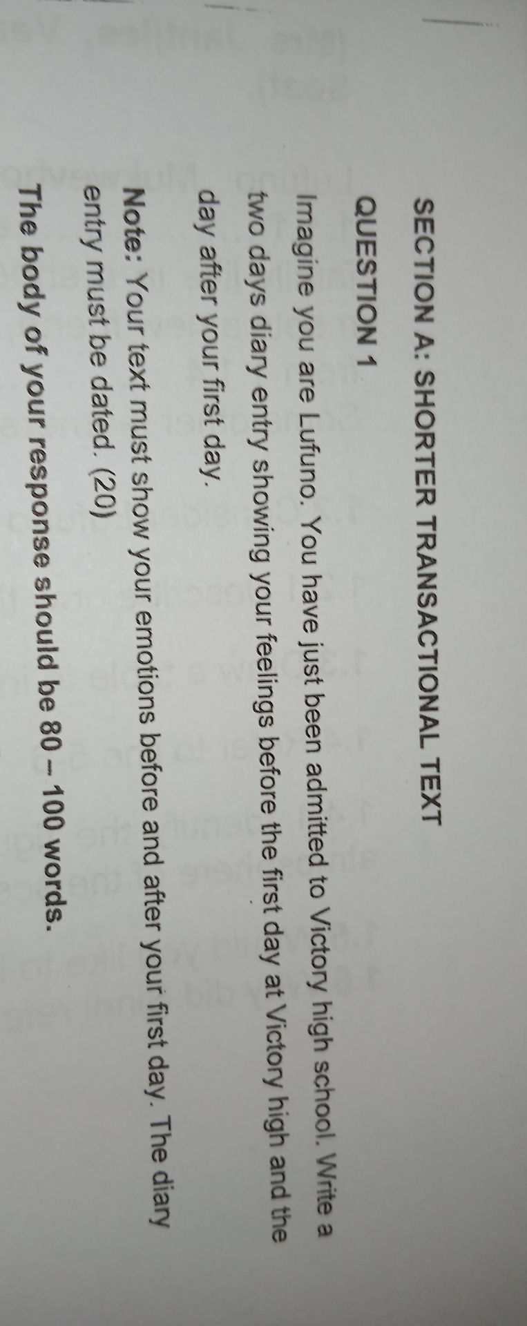 SECTION A: SHORTER TRANSACTIONAL TEXT | StudyX