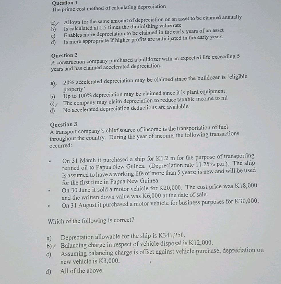 Question 1 The prime cost method of | StudyX