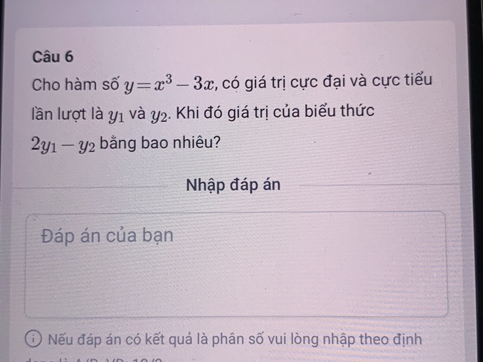 Cho hàm số $y = x^3 - 3x$, có giá trị cực | StudyX