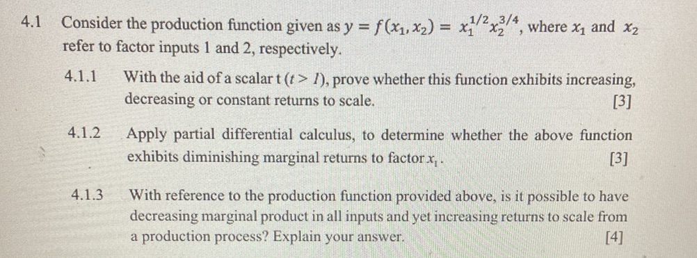 4.1 Consider the production function given | StudyX